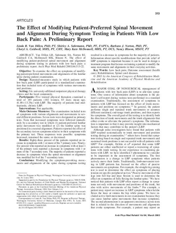 (PDF) The effect of modifying patient-preferred spinal movement and ...