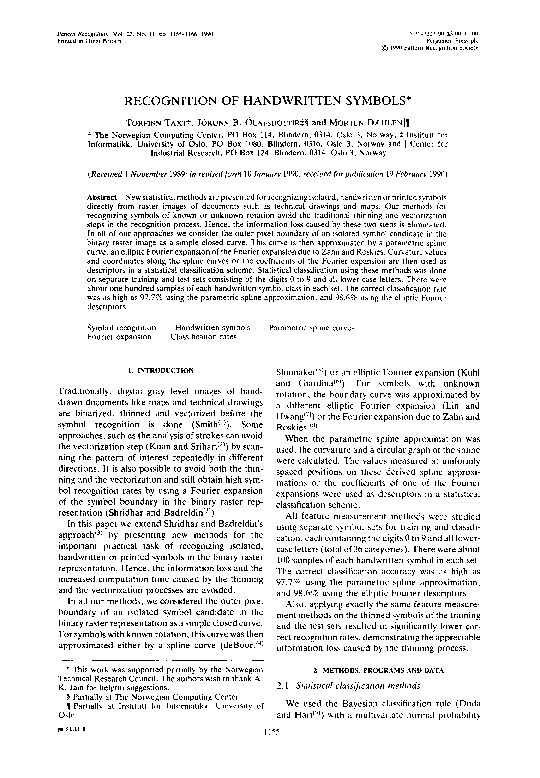 (PDF) Recognition of handwritten symbols | Michael Lindenbaum ...