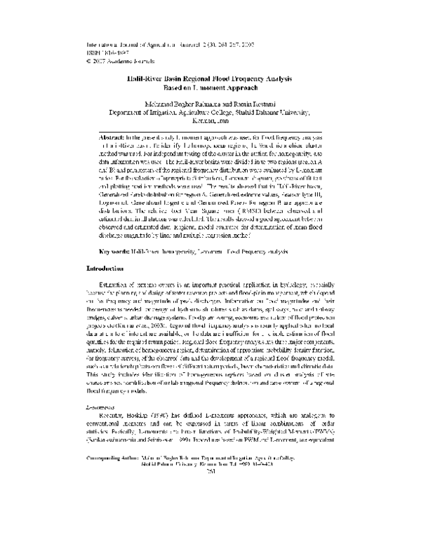 (PDF) Halil-river basin regional flood frequency analysis based on l ...