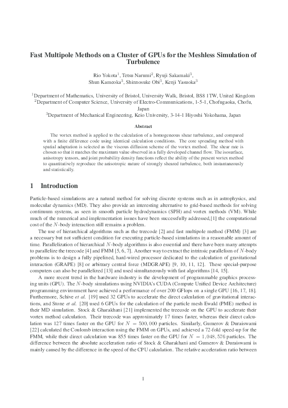 (PDF) Fast multipole methods on a cluster of gpus for the meshless simulation of turbulence