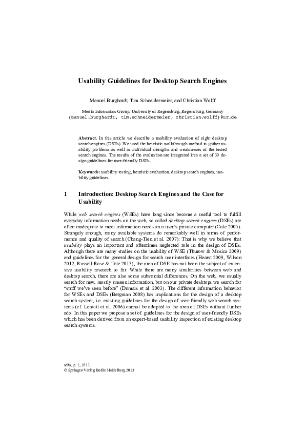 (PDF) Usability Guidelines for Desktop Search Engines