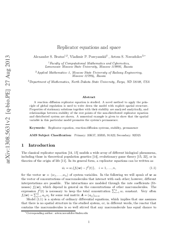 (PDF) Replicator equations and space