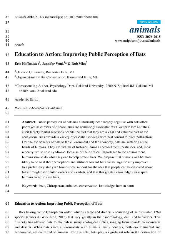 (PDF) Education to Action: Improving Public Perception of Bats