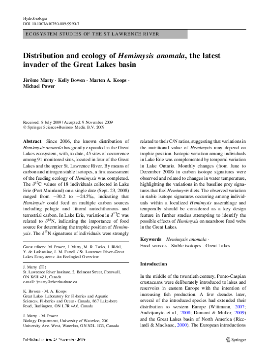(PDF) Distribution and ecology of Hemimysis anomala, the latest invader ...