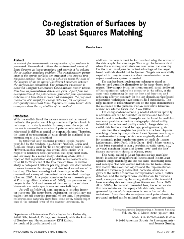 Pdf Co Registration Of Surfaces By 3d Least Squares Matching