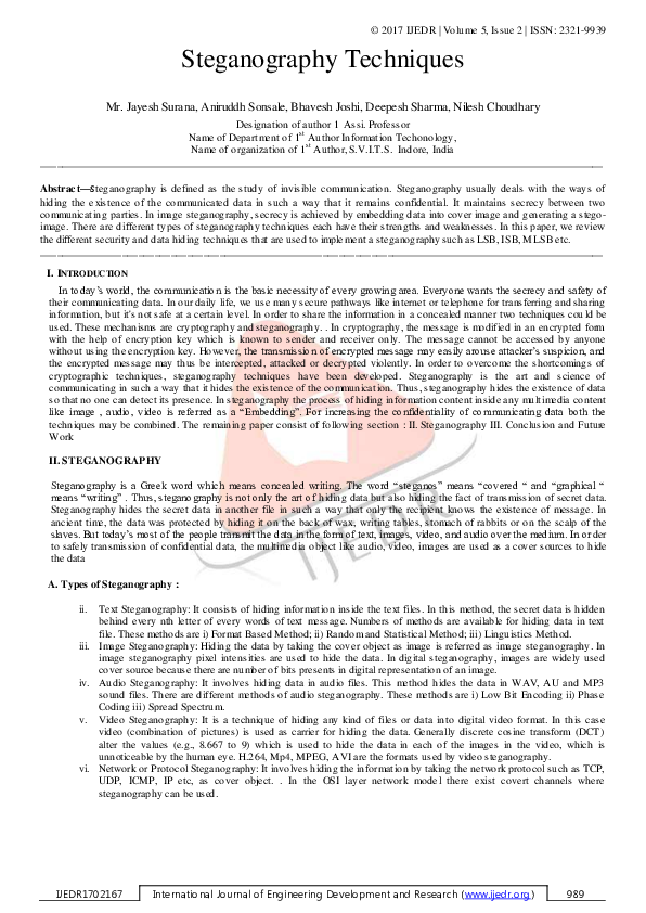 (PDF) Steganography Techniques