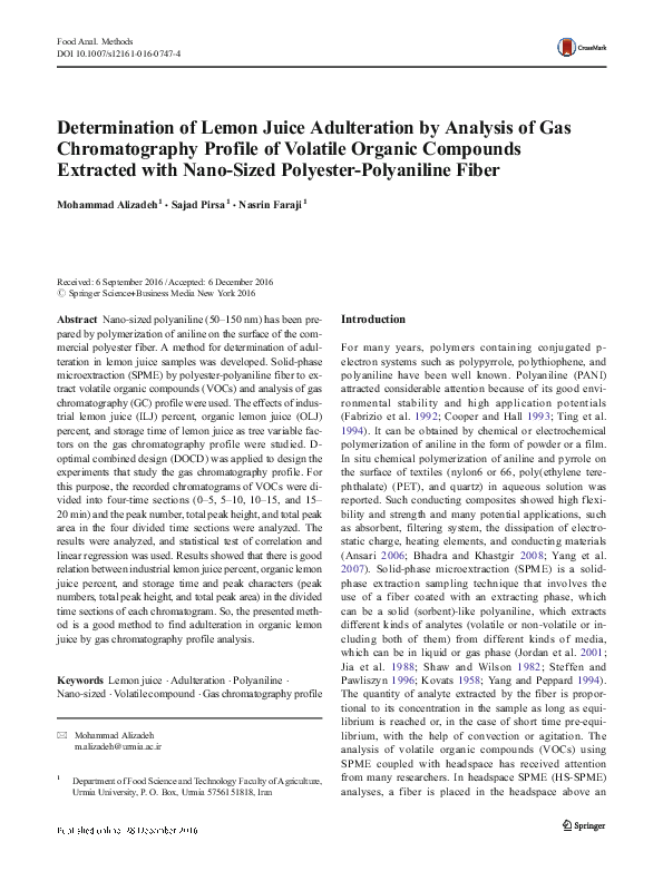 (PDF) Determination of Lemon Juice Adulteration by Analysis of Gas Chromatography Profile of ...