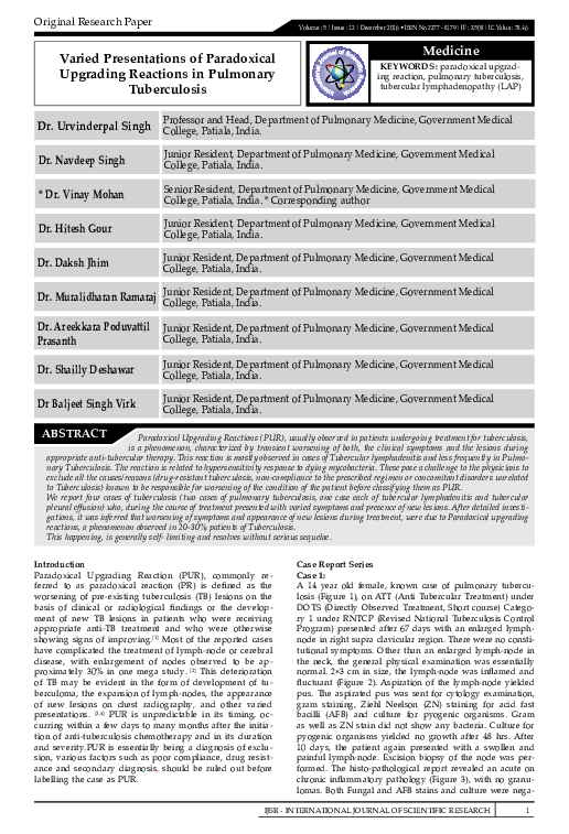 (PDF) Varied Presentations of Paradoxical Upgrading Reactions in Pulmonary Tuberculosis
