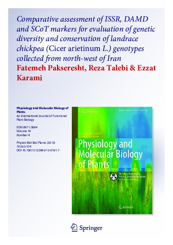 (PDF) Comparative assessment of ISSR, DAMD and SCoT markers for evaluation of genetic diversity ...