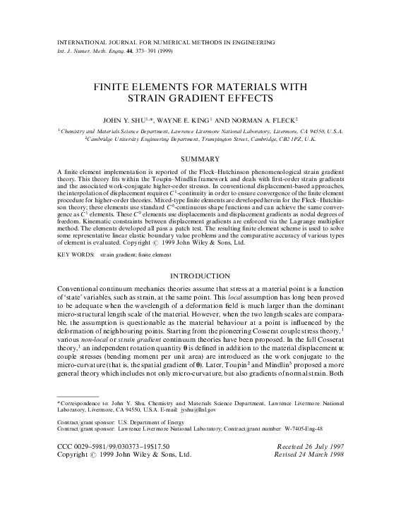 (PDF) Finite Element Implementation of Strain Gradients