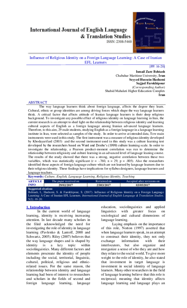 (PDF) Influence of Religious Identity on a Foreign Language Learning: A ...