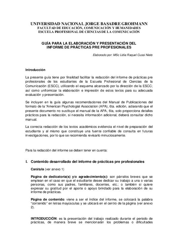 (PDF) UNIVERSIDAD NACIONAL JORGE BASADRE GROHMANN GUÍA PARA LA ELABORACIÓN Y PRESENTACIÓN DEL ...