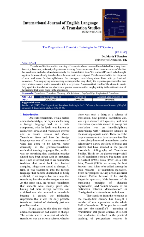 (PDF) The standard profile of the 21st century translator and its ...