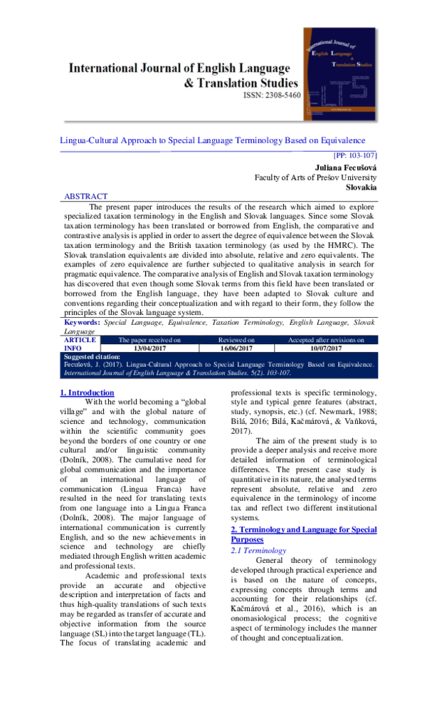 (PDF) Lingua-Cultural Approach to Special Language Terminology Based on ...