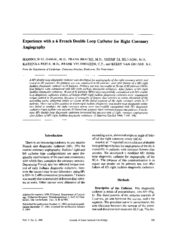 (PDF) Experience with a 6 French Double Loop Catheter for Right ...