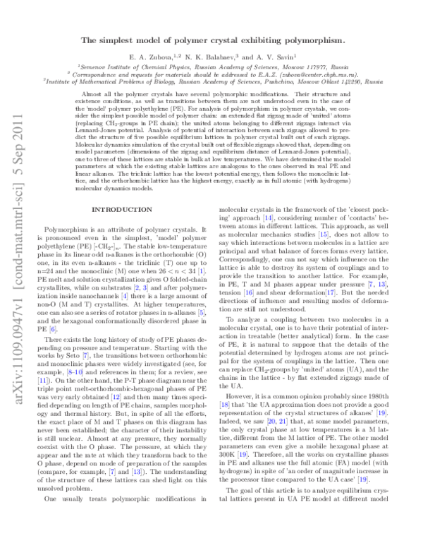 (PDF) The simplest model of polymer crystal exhibiting polymorphism