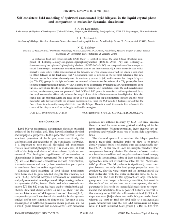 (PDF) Self-consistent-field modeling of hydrated unsaturated lipid bilayers in the liquid ...