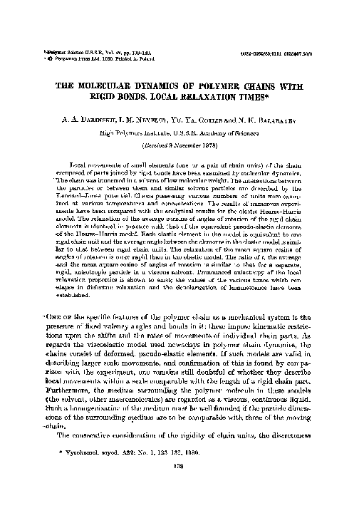 (PDF) The molecular dynamics of polymer chains with rigid bonds. Local ...