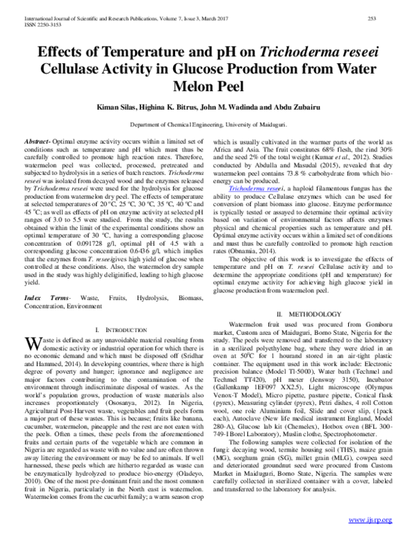 (PDF) Effects of Temperature and pH on Trichoderma reseei Cellulase Activity in Glucose ...