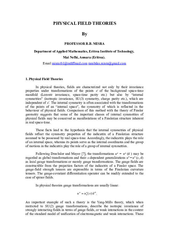 (DOC) PHYSICAL FIELD THEORIES