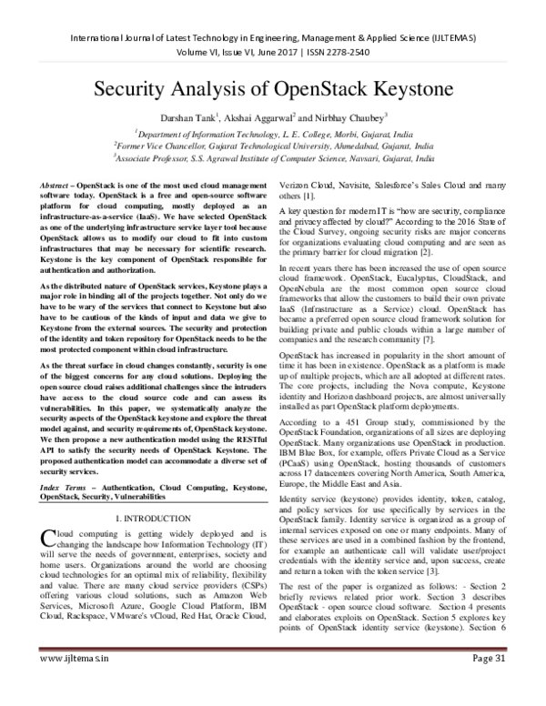 (PDF) A Model of Security Architecture on Private Cloud Using OpenStack | International Journal ...