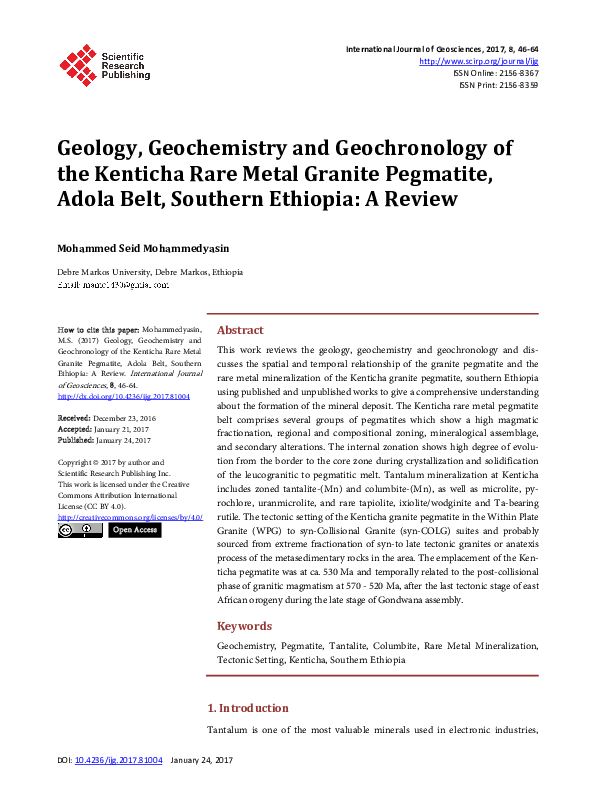 (PDF) Geology, Geochemistry and Geochronology of the Kenticha Rare ...