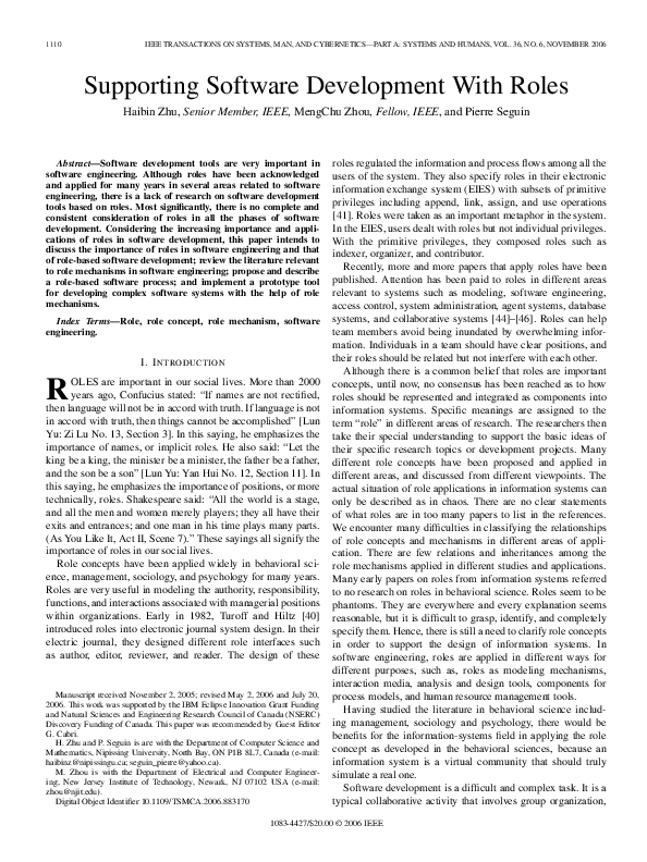 (PDF) Supporting Software Development With Roles