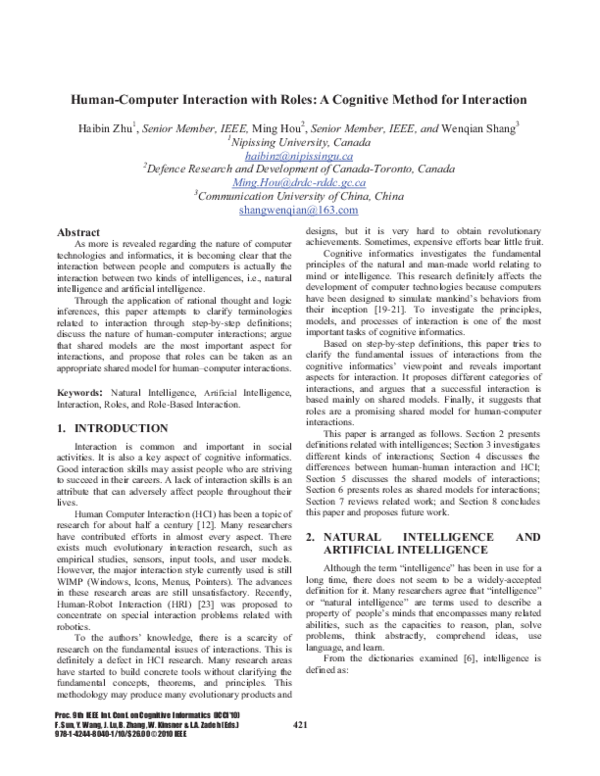 (PDF) Human-computer interaction with roles: A cognitive method for ...