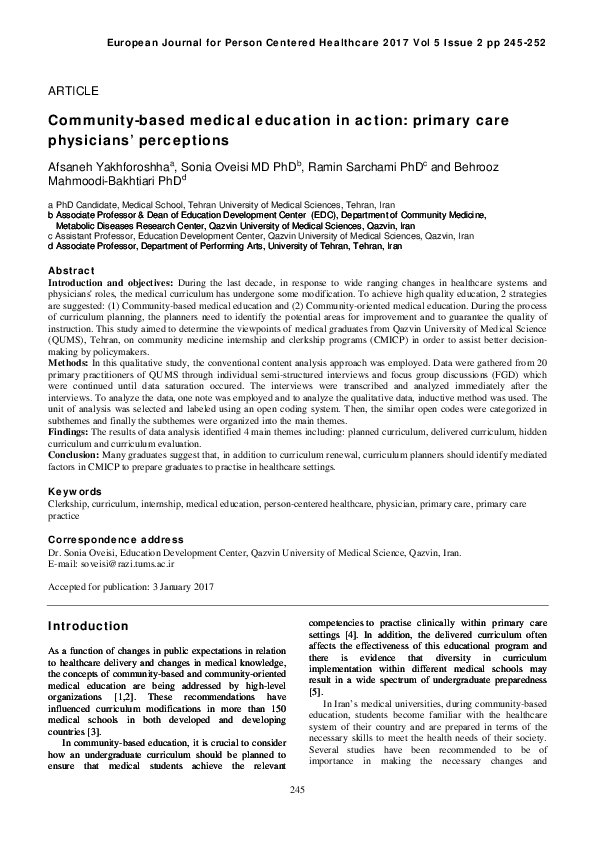 (PDF) Community-based Medical Education in Action: Primary Care ...