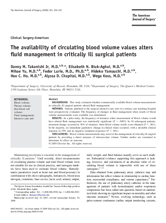 (PDF) The availability of circulating blood volume values alters fluid ...