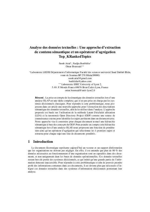 (PDF) Analyse des données textuelles : Une approche d'extraction de ...