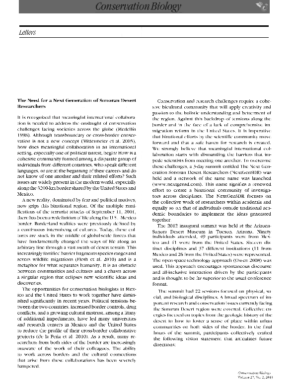 (PDF) The Need for a Next Generation of Sonoran Desert Researchers