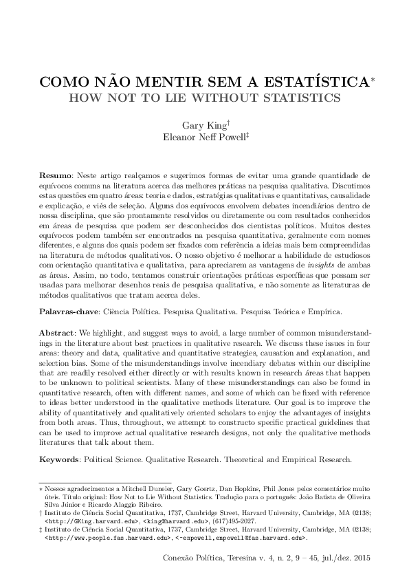 (PDF) Gary King & Eleanor Neff Powell - COMO NÃO MENTIR SEM A ESTATÍSTICA