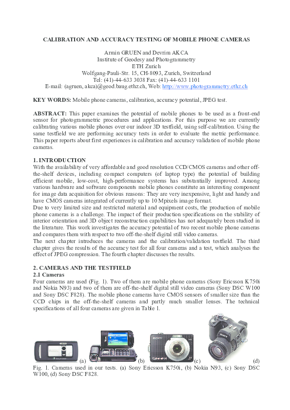 (PDF) CALIBRATION AND ACCURACY TESTING OF MOBILE PHONE CAMERAS