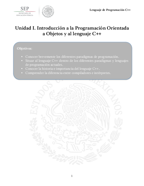 (PDF) Lenguaje de Programación C++ Unidad I. Introducción a la ...