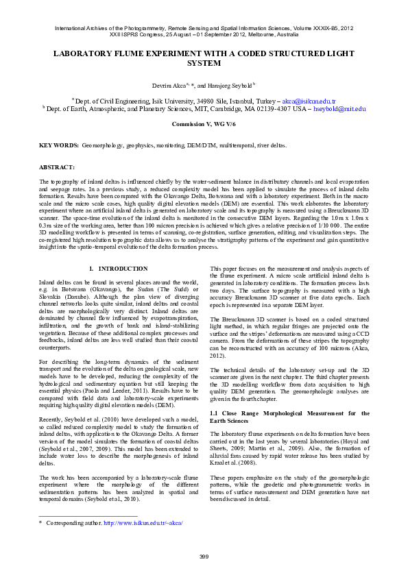 (PDF) Laboratory Flume Experiment with a Coded Structured Light System