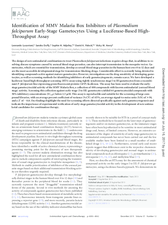 (PDF) Identification of MMV Malaria Box Inhibitors of Plasmodium ...