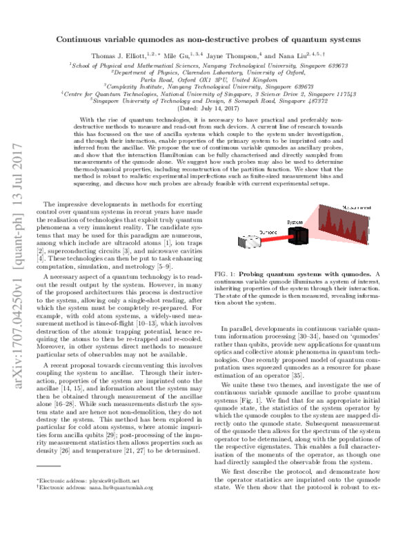 Pdf Continuous Variable Qumodes As Non Destructive Probes Of Quantum