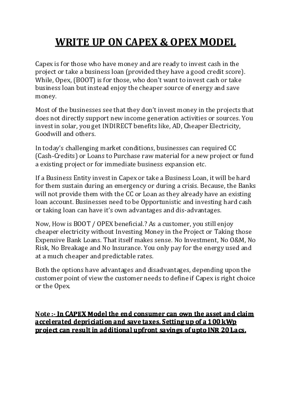 (DOC) WRITE UP ON CAPEX & OPEX MODEL