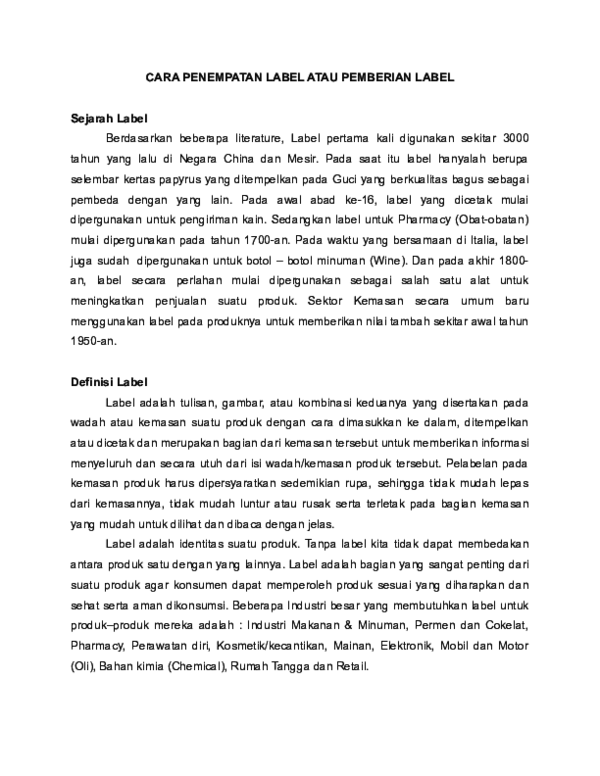 (DOC) CARA PENEMPATAN LABEL ATAU PEMBERIAN LABEL Sejarah Label