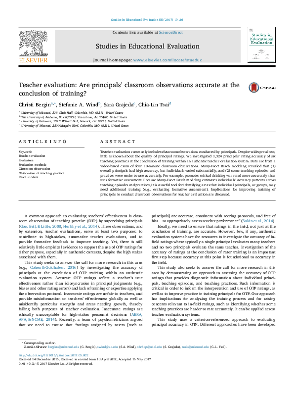 (PDF) Teacher evaluation: Are principals’ classroom observations ...