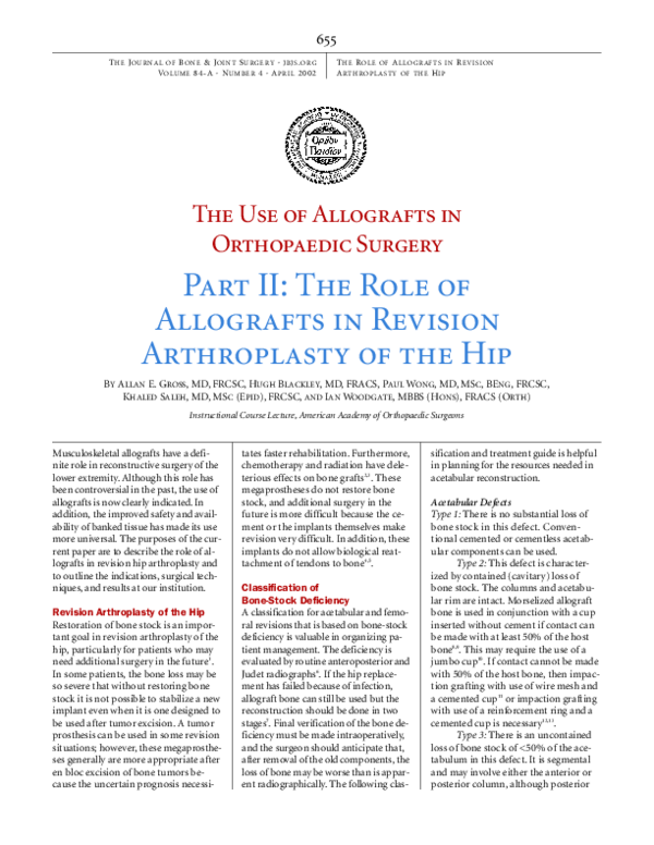 (PDF) The Use of Allografts in Orthopaedic Surgery Part II: The Role of ...