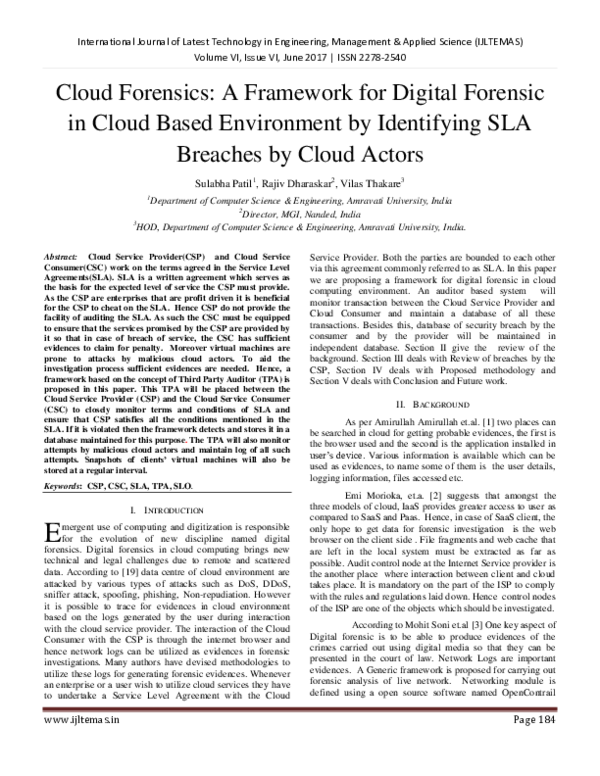 (PDF) Cloud Forensics: A Framework for Digital Forensic in Cloud Based Environment by ...