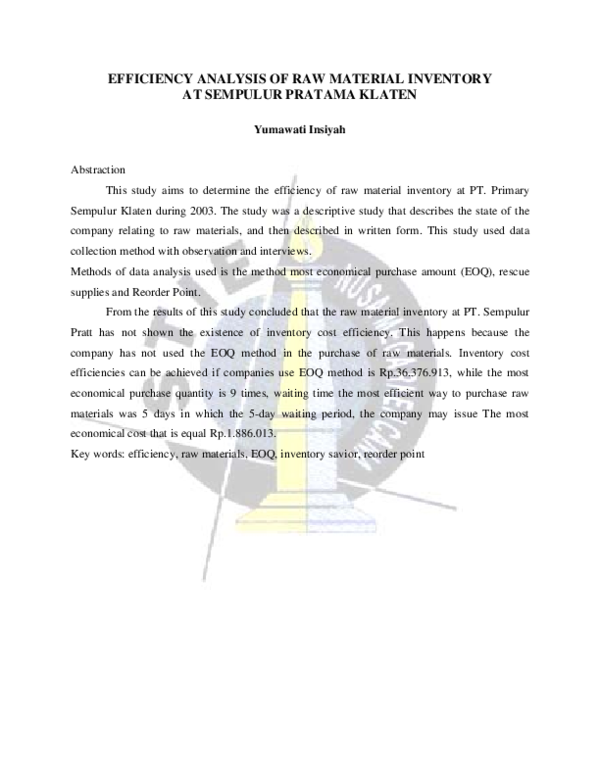 (PDF) EFFICIENCY ANALYSIS OF RAW MATERIAL INVENTORY AT SEMPULUR PRATAMA ...
