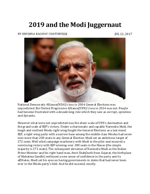 (PDF) 2019 and the Modi Juggernaut, by Krishna Raghav Chaturvedi ...