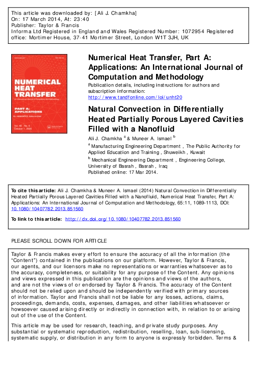 Pdf Numerical Heat Transfer Part A Applications An International