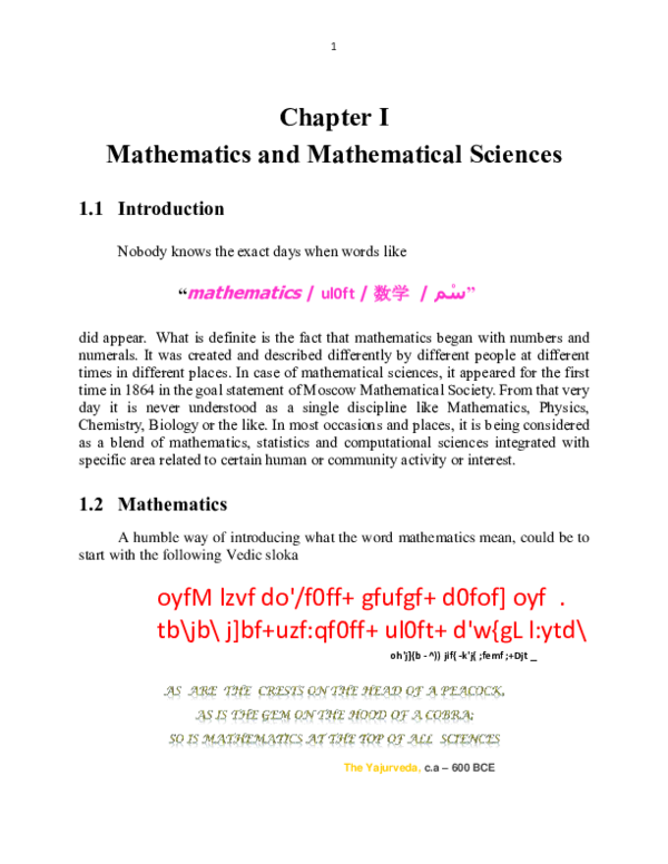 (PDF) Chapter I Mathematics and Mathematical Sciences