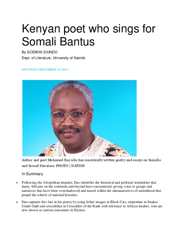 (DOC) Kenyan poet who sings for Somali Bantus