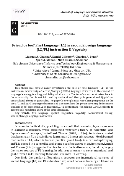 (PDF) Friend or foe? First language (L1) in second/foreign language (L2 ...