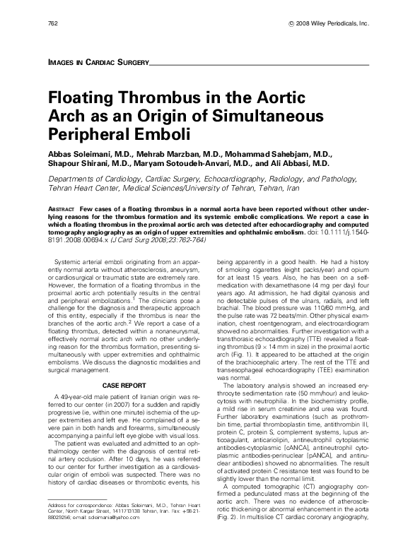 (PDF) Floating Thrombus in the Aortic Arch as an Origin of Simultaneous ...